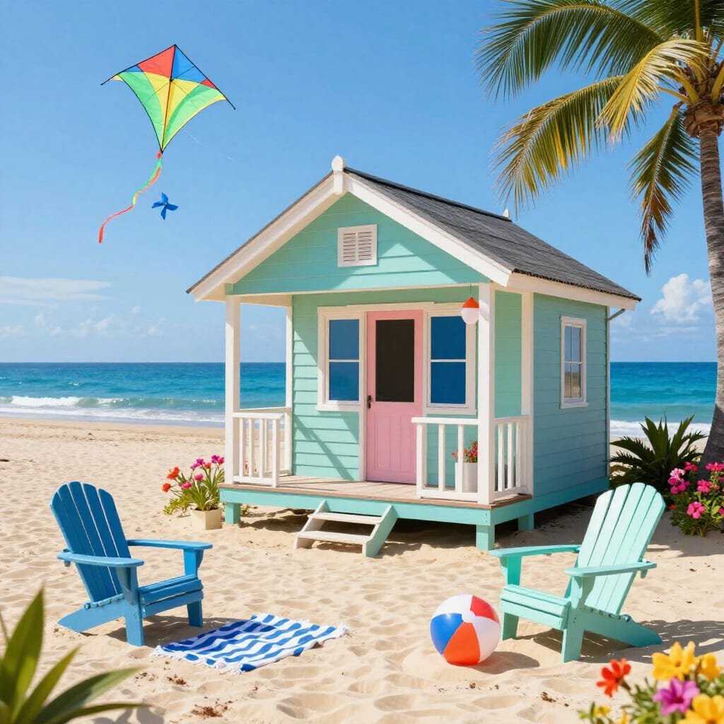 Solve Tiny beach hut jigsaw puzzle online with 49 pieces