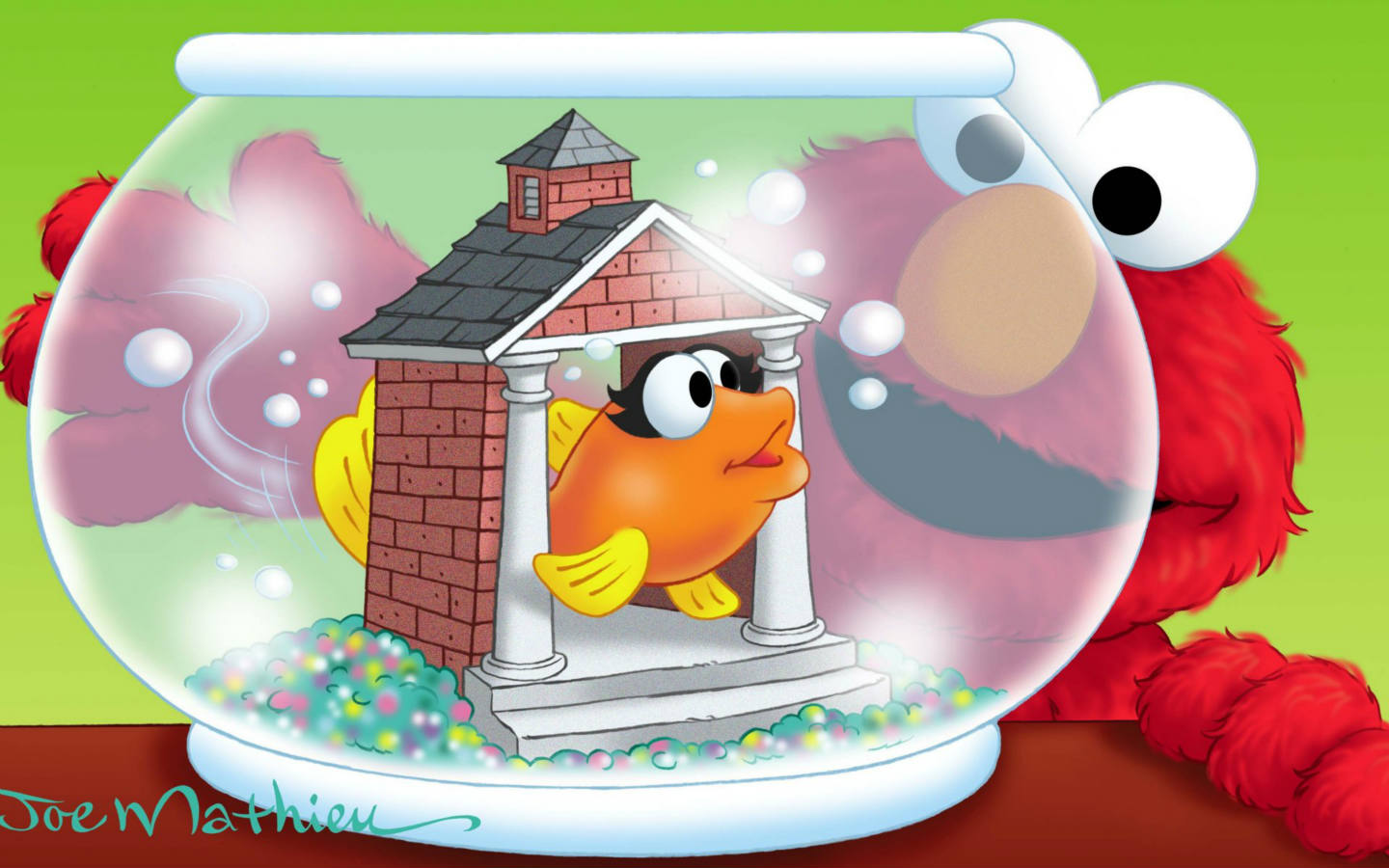 Solve Sesame Street Elmo Fish Bowl jigsaw puzzle online with 135 pieces