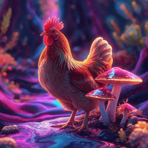 Solve Chicken in psychedelic forest jigsaw puzzle online with 36 pieces