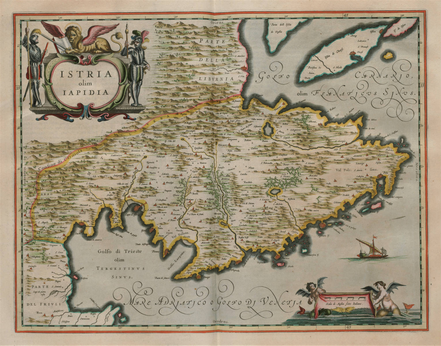 Solve old map of Istria by Blaeu jigsaw puzzle online with 320 pieces