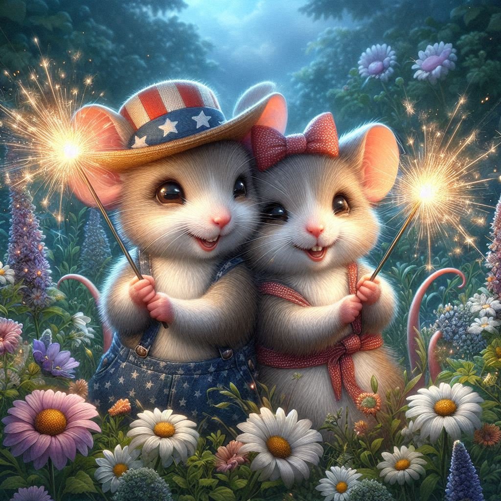 Solve Mice with sparklers jigsaw puzzle online with 49 pieces
