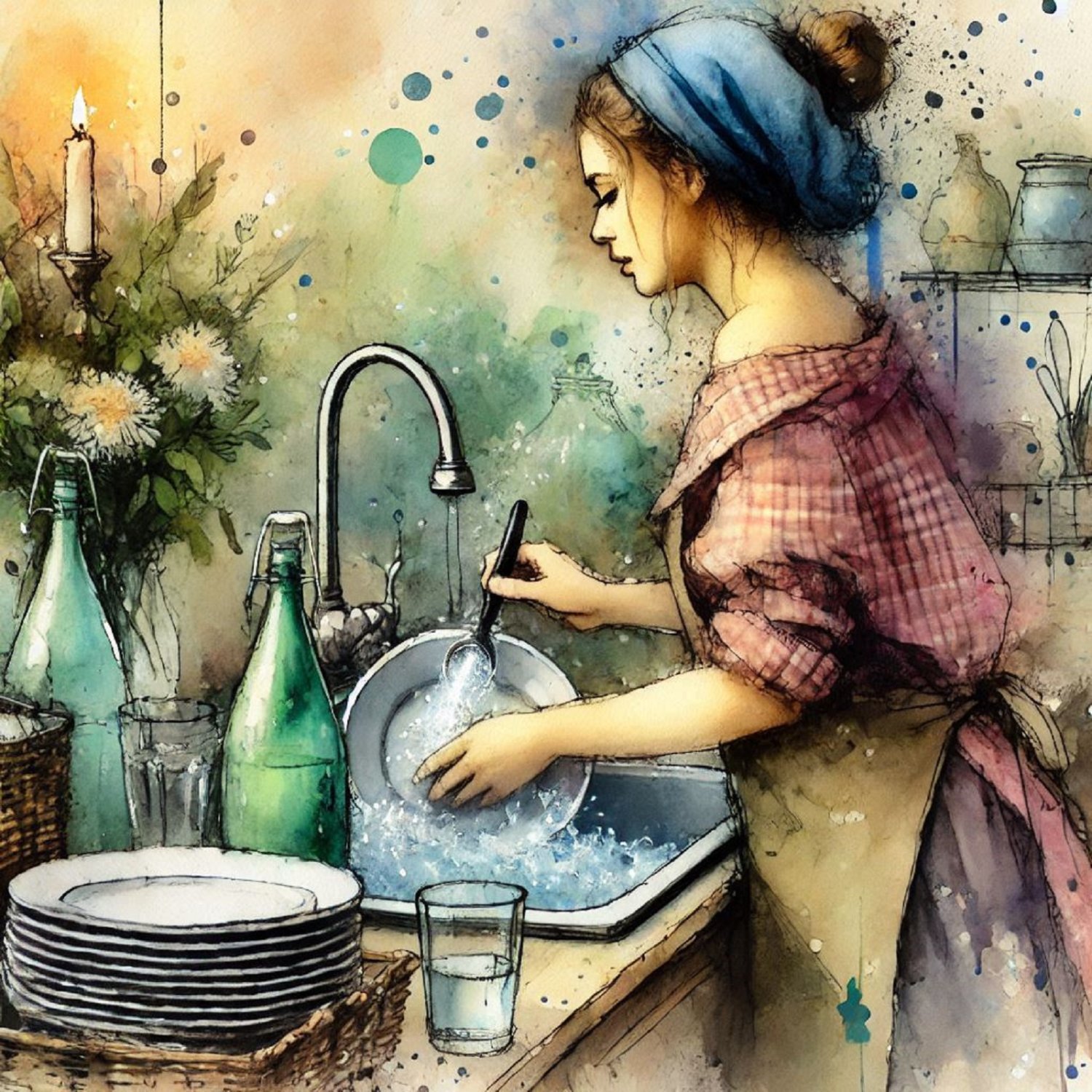 Solve Washing Dishes (resizable) jigsaw puzzle online with 600 pieces