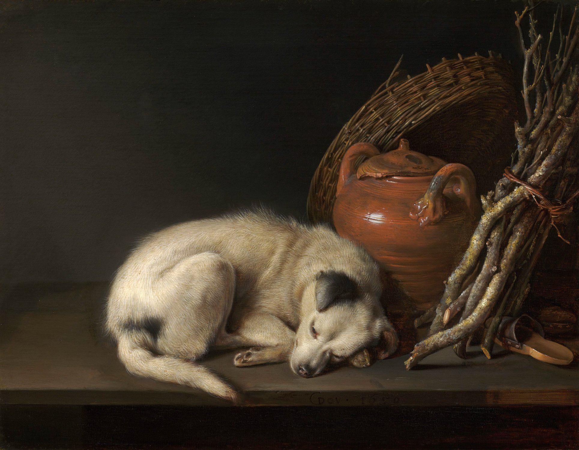 Solve Gerrit Dou - (Dutch, 1613 - 1675) - Dog at Rest, 1650. / Resize from 12 to 594 pieces ...