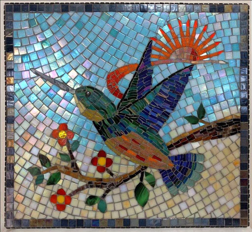 Solve Hummingbird in mosaic tiles jigsaw puzzle online with 42 pieces