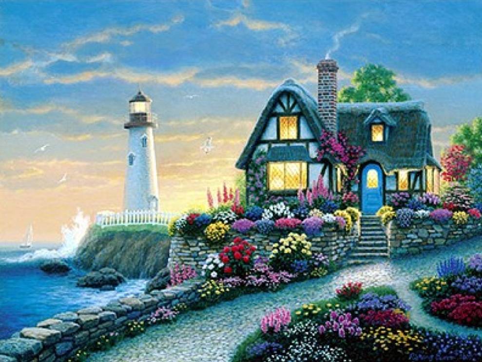 Solve Lighthouse Cottage jigsaw puzzle online with 88 pieces