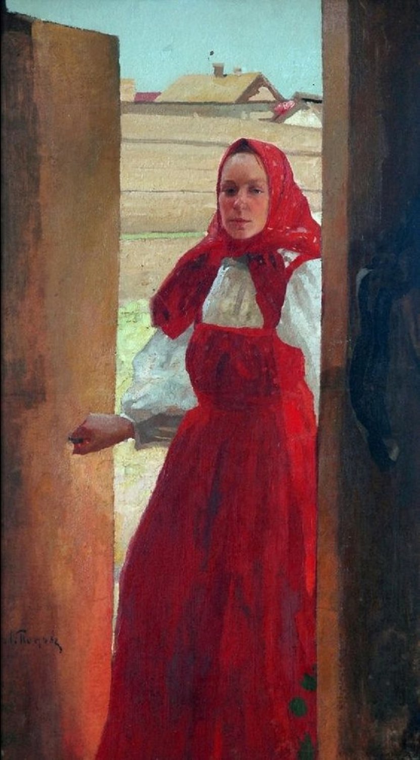 Solve Popov Lukian Vasilievich Portrait of a Wife in a Red Sundress ...