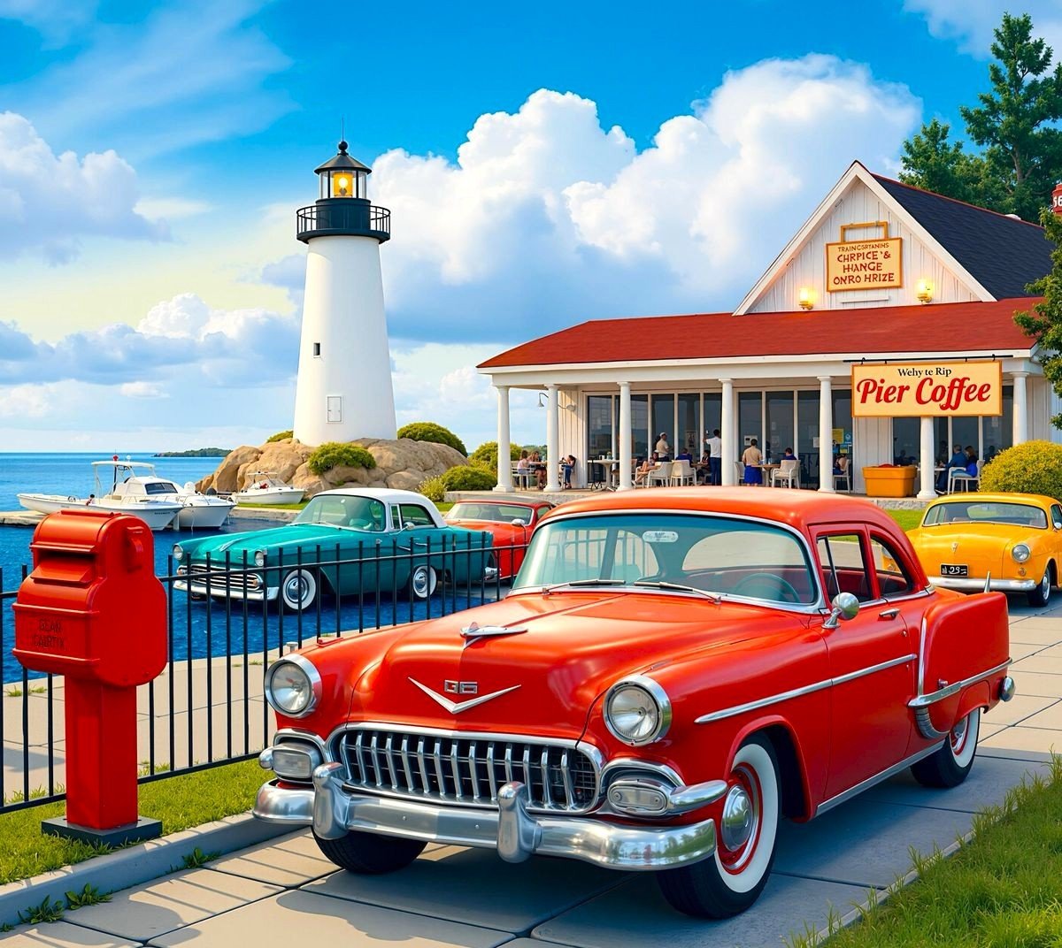 Solve Meeting At the Restaurant By the Lighthouse.... jigsaw puzzle ...