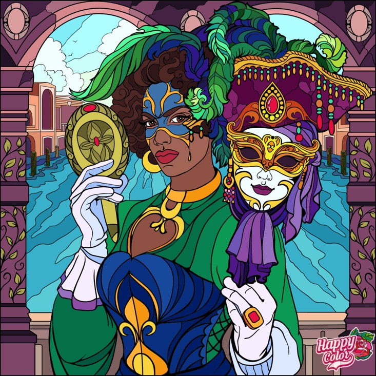 Solve Masking Up for Mardi Gras jigsaw puzzle online with 16 pieces