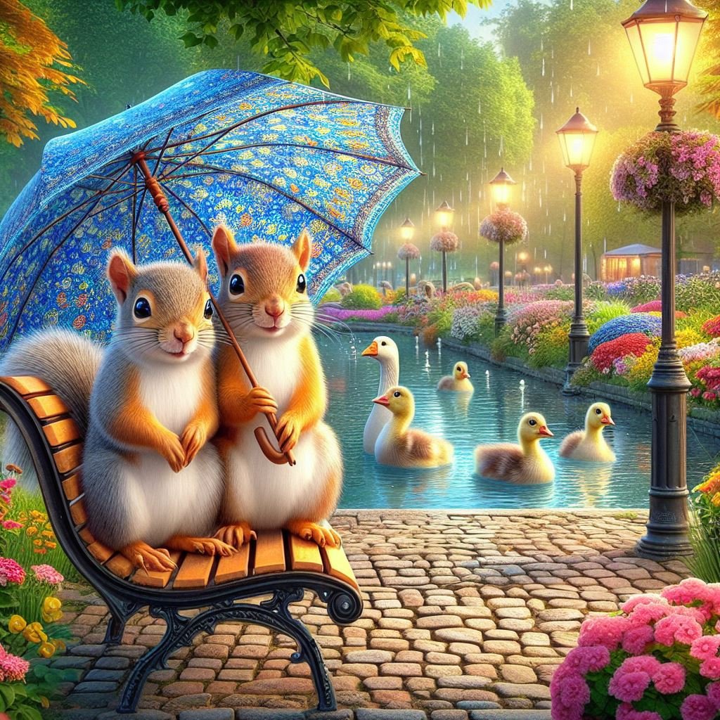 Solve April showers in the park jigsaw puzzle online with 64 pieces