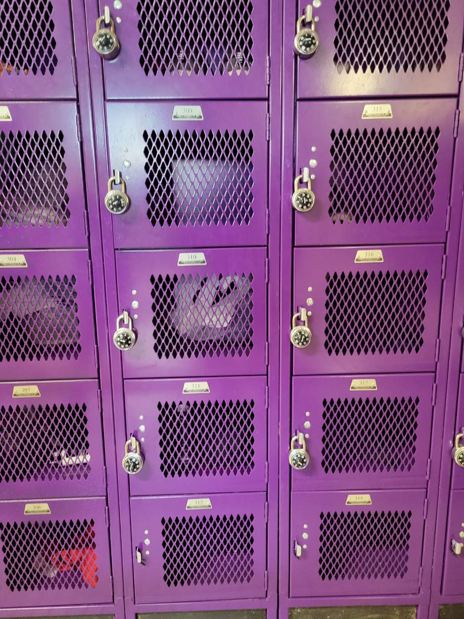 Solve Purple gym lockers jigsaw puzzle online with 70 pieces