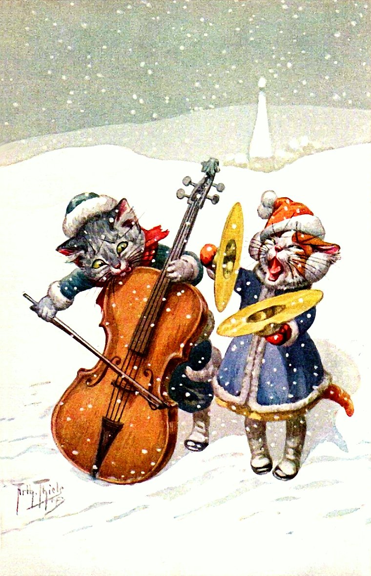 Solve Cat Celloist and Cymbal Player in the Snow, postcard by Carl ...