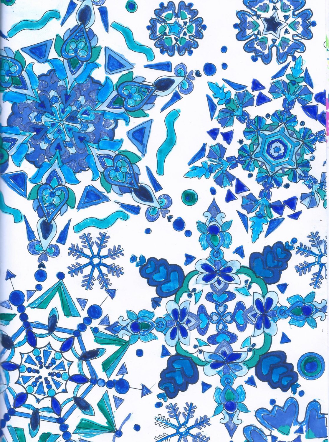 Solve Coloring Blue Snowflakes jigsaw puzzle online with 63 pieces
