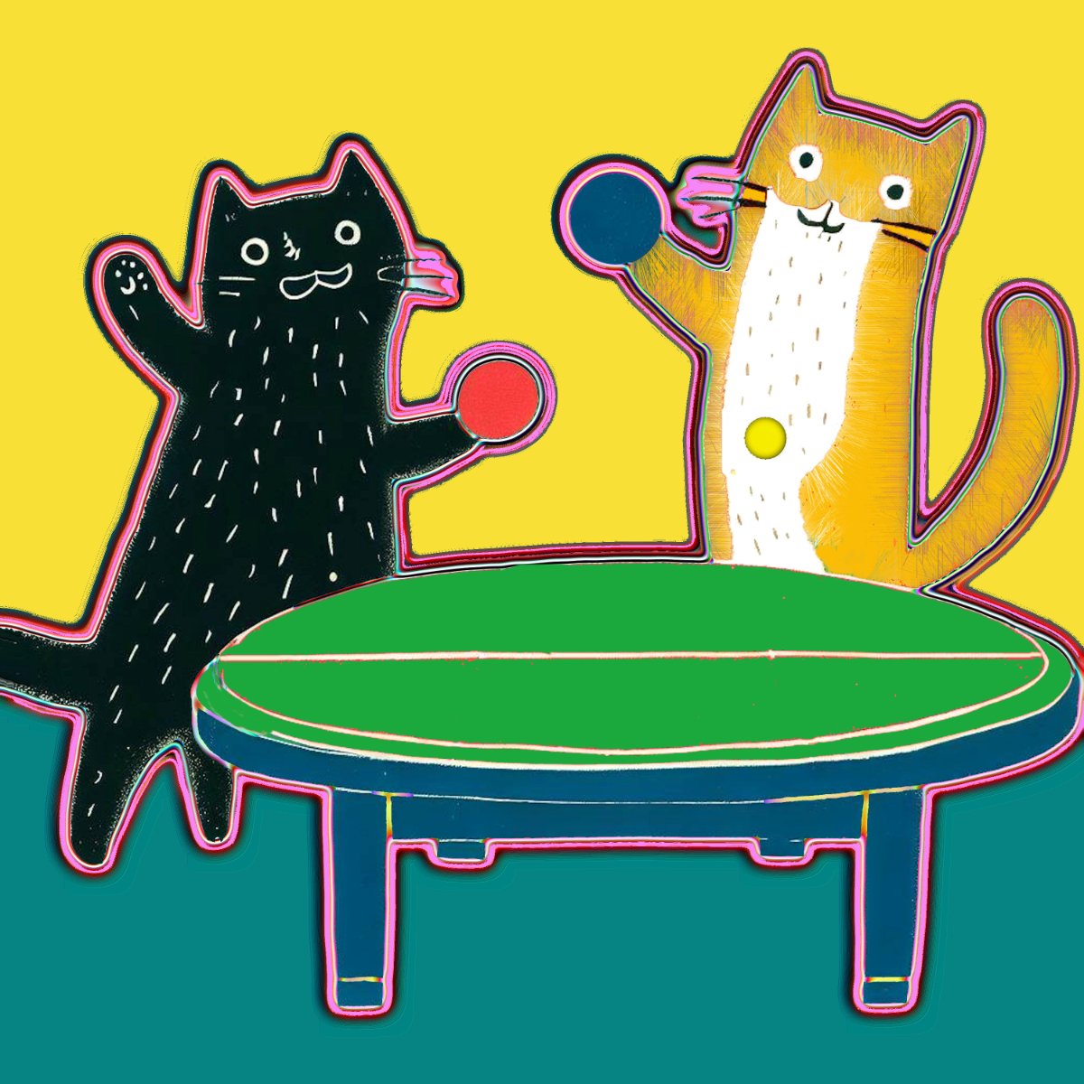 Solve CAT PING PONG jigsaw puzzle online with 36 pieces