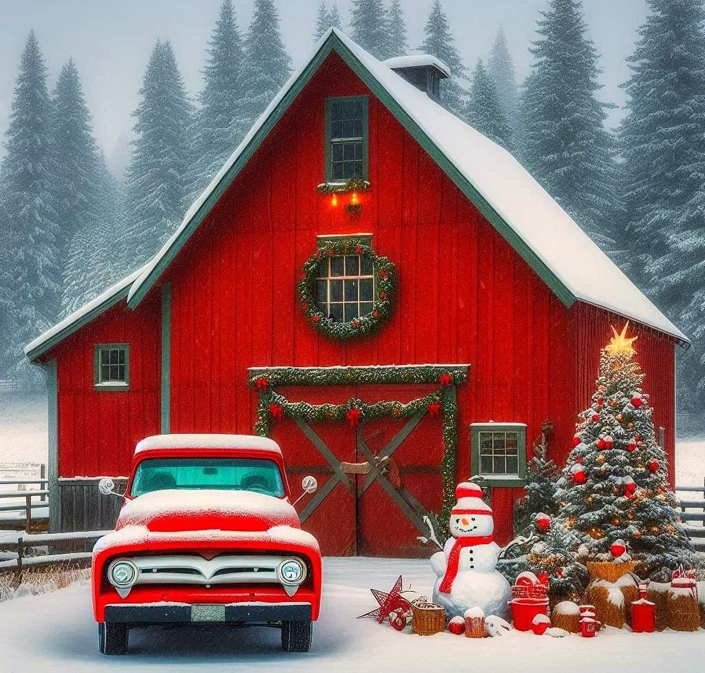 Solve Red Barn Christmas from Merry Christmas FB jigsaw puzzle online with 72 pieces