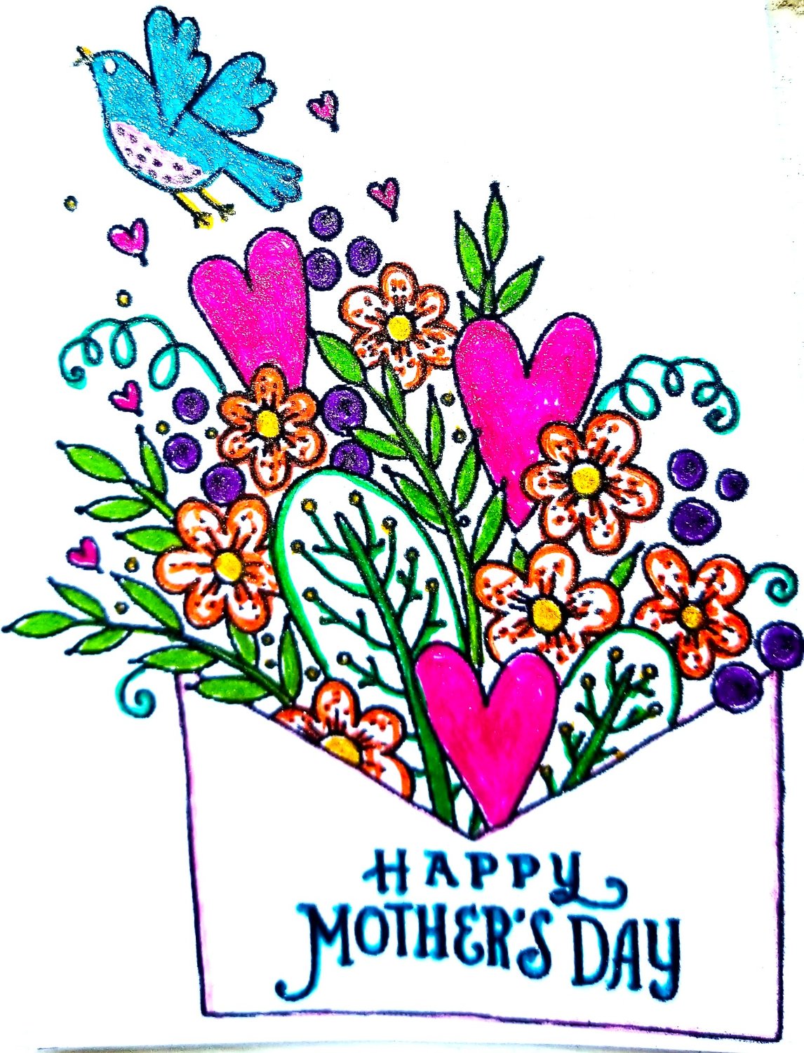 Solve Happy Mother's Day Envelope w red hearts, orange flowers and ...