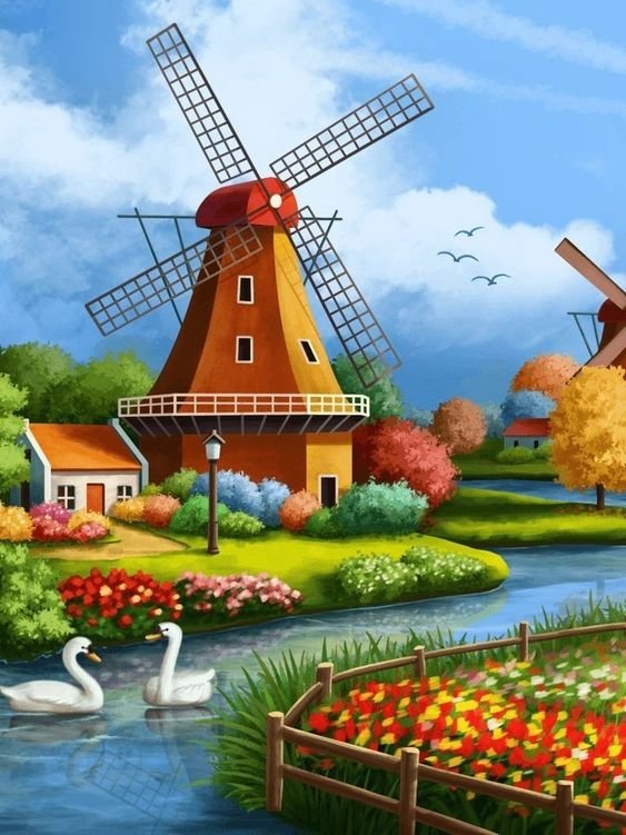 Solve Windmill by the Stream jigsaw puzzle online with 80 pieces