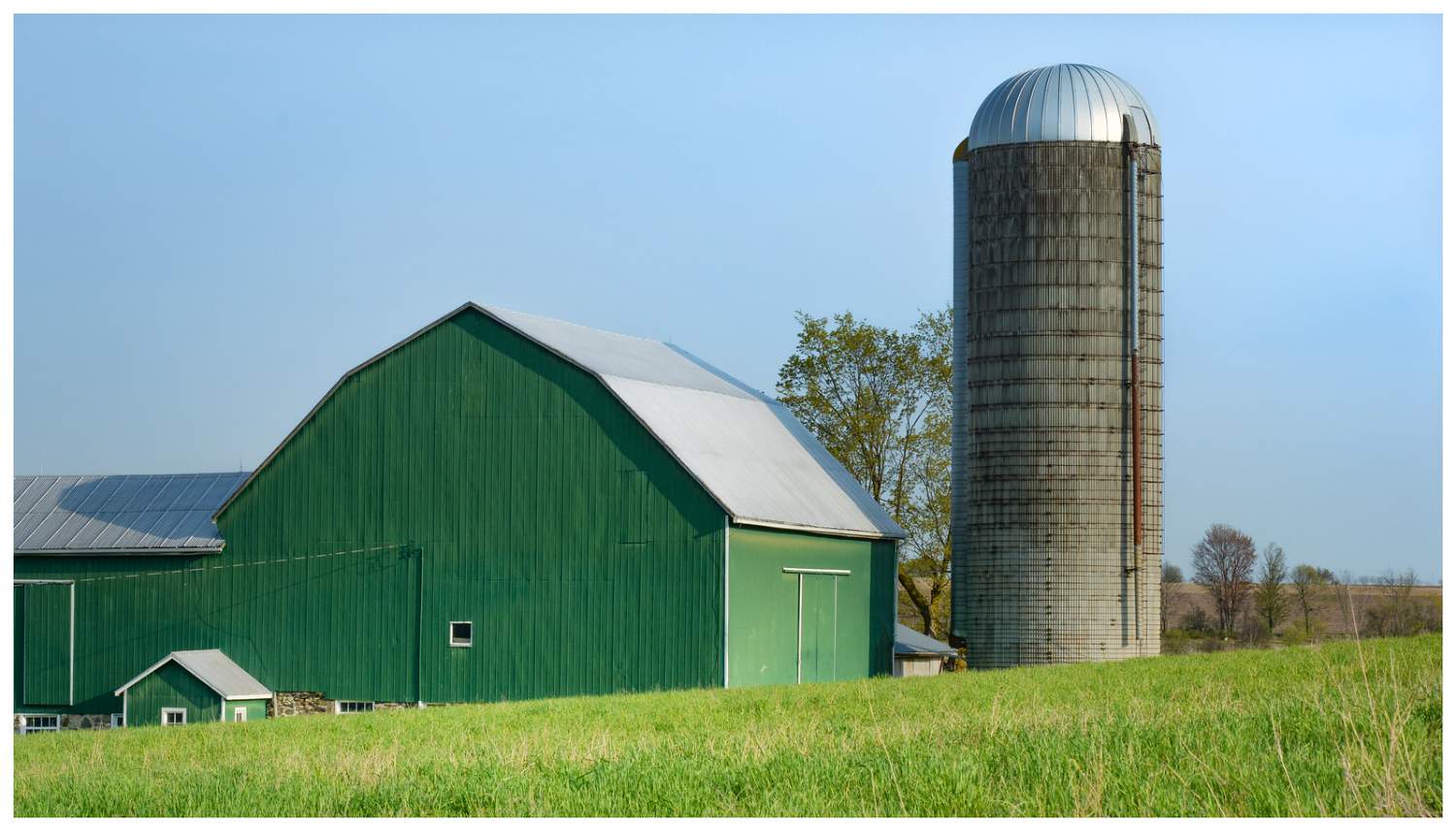 Solve green barn and silo jigsaw puzzle online with 60 pieces