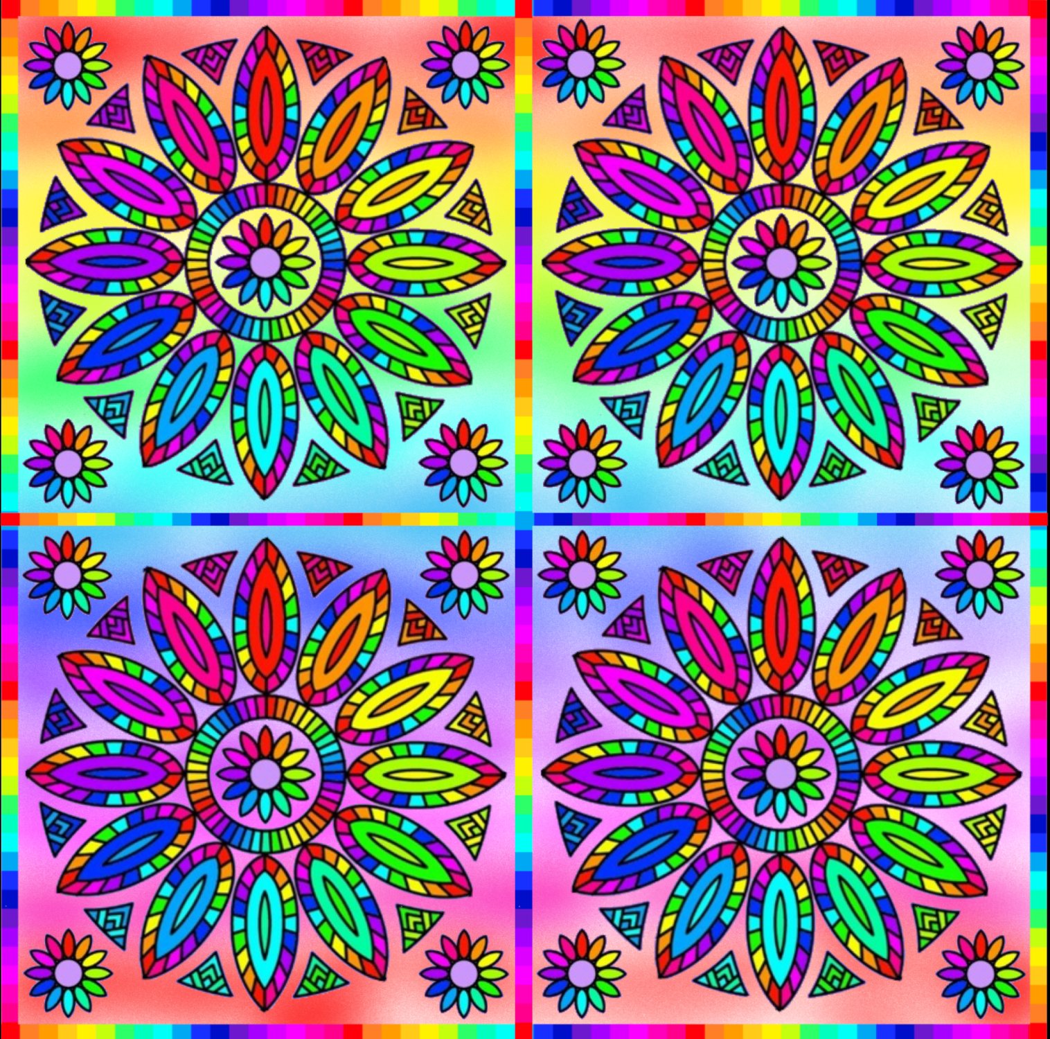 Jigsaw Puzzle | 100 pieces | Mandala Rainbow Flowers 4 | Jigidi