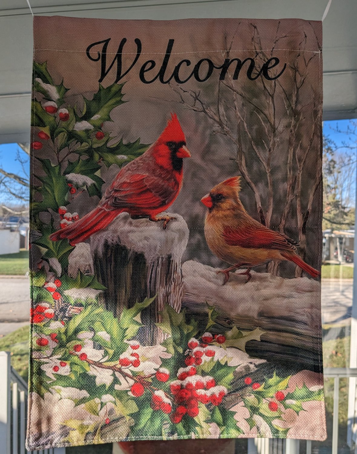 Solve Warm and Colorful Welcome Flag jigsaw puzzle online with 63 pieces