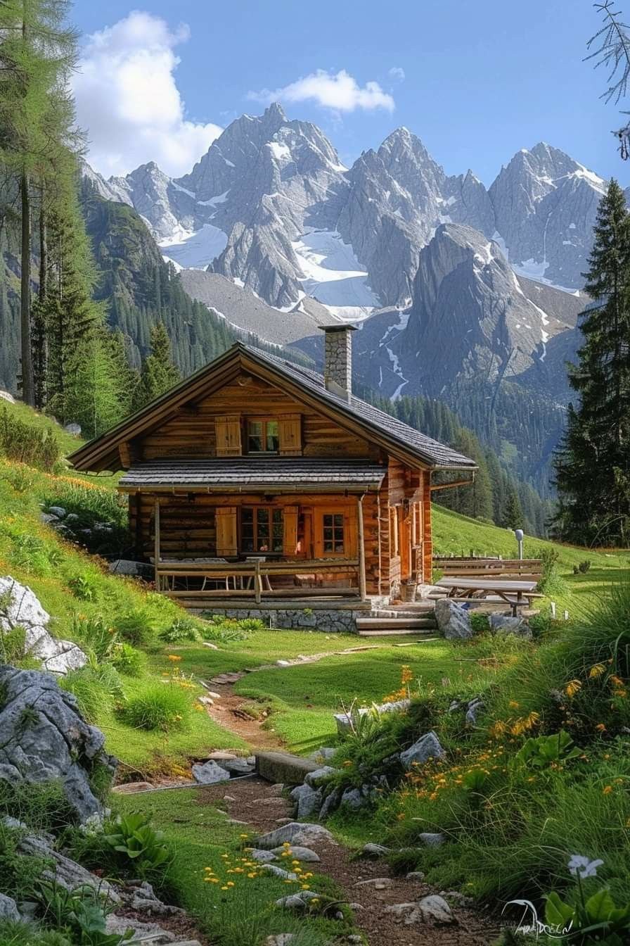 Solve Mountain Cabin jigsaw puzzle online with 77 pieces