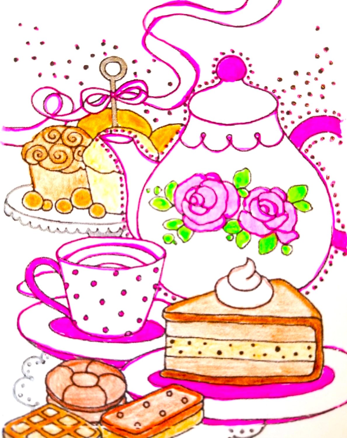 Solve Pink Tea Time jigsaw puzzle online with 63 pieces