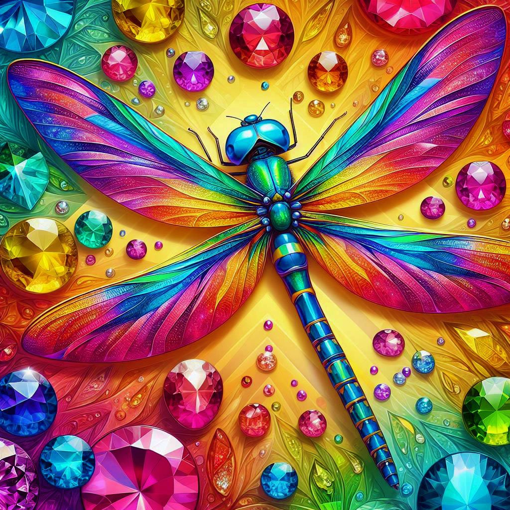 Solve bright & colorful dragonfly Erma jigsaw puzzle online with 81 pieces