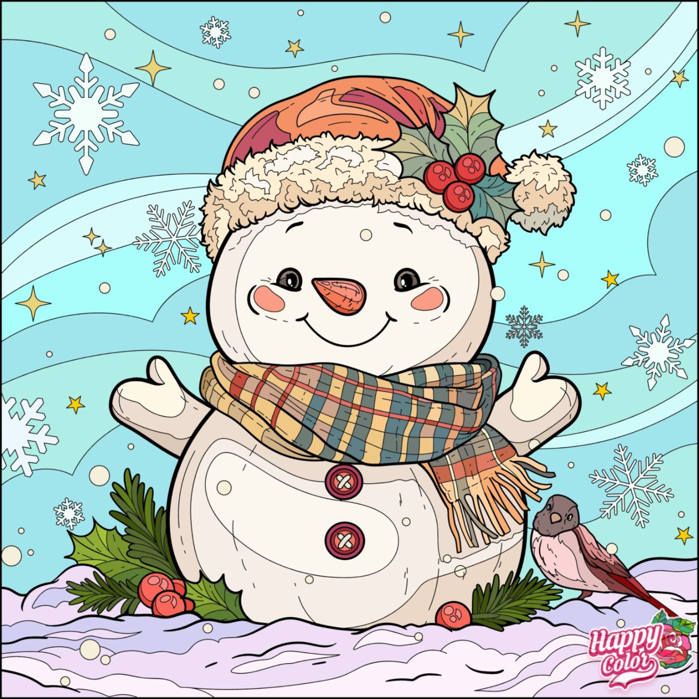 Solve Smiling Snowman jigsaw puzzle online with 49 pieces
