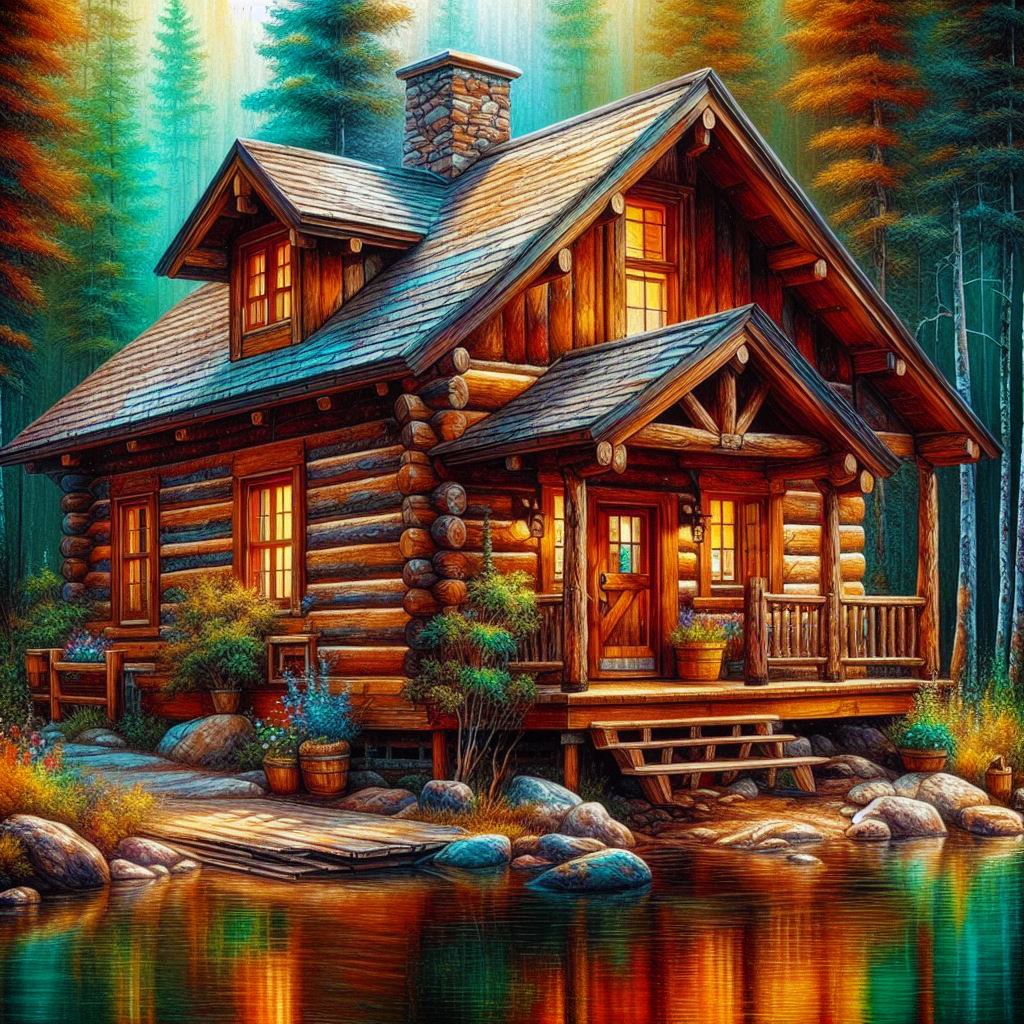 Jigsaw Puzzle | 49 pieces | adorable Cabin by the lake | Jigidi