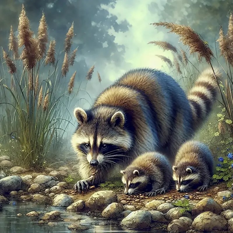Solve Raccoon family jigsaw puzzle online with 100 pieces