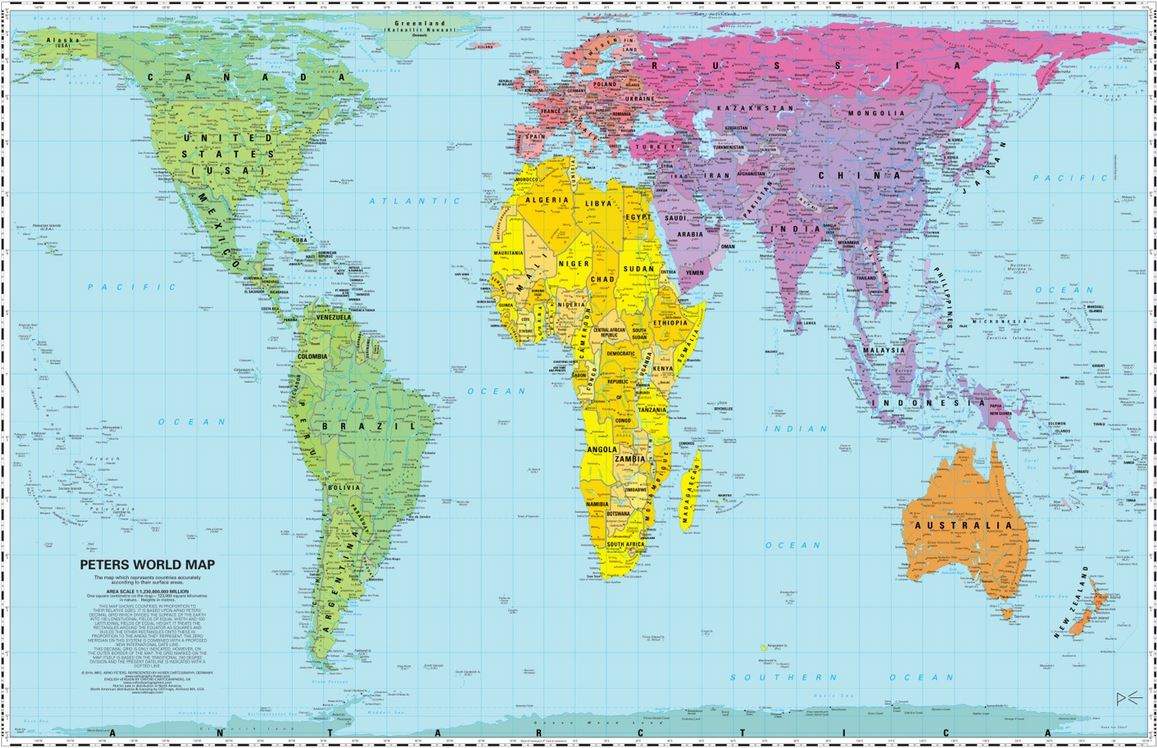 Solve Peters Projection World Map jigsaw puzzle online with 216 pieces