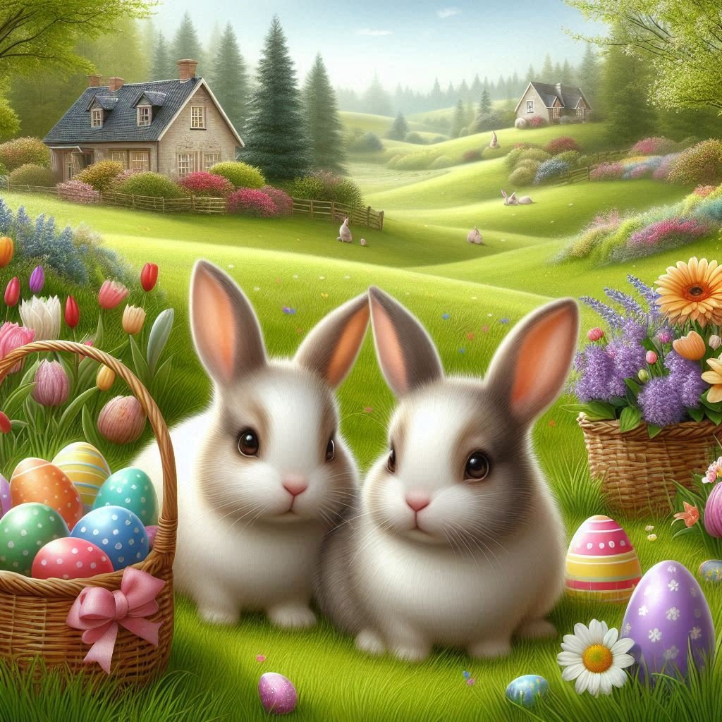 Solve Easter Bunnies jigsaw puzzle online with 49 pieces
