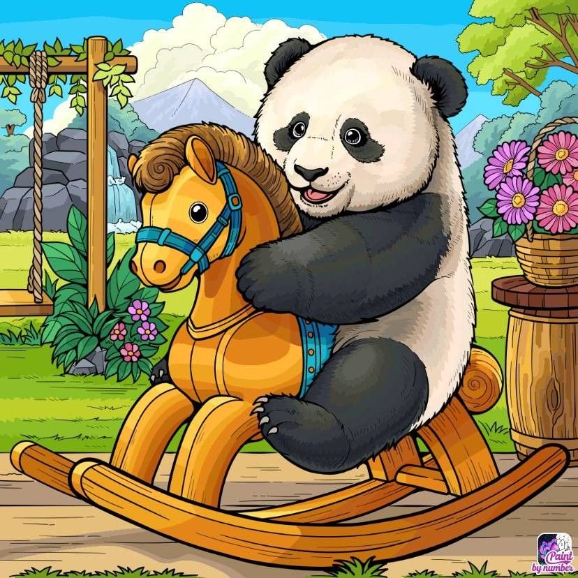 Solve PUZZLE - Panda On A Rocking Horse jigsaw puzzle online with 81 pieces