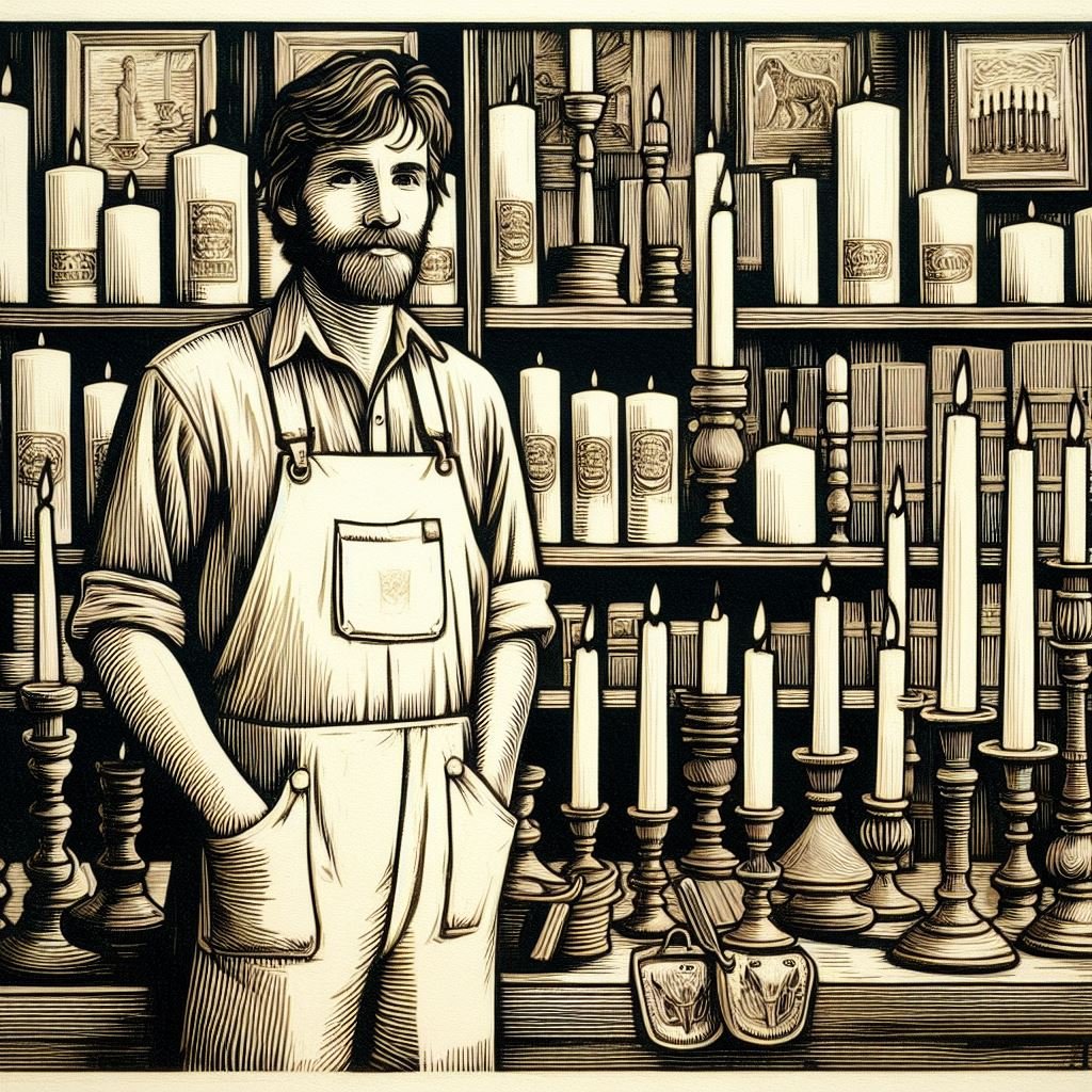 Solve A candlestick maker - linocut jigsaw puzzle online with 144 pieces