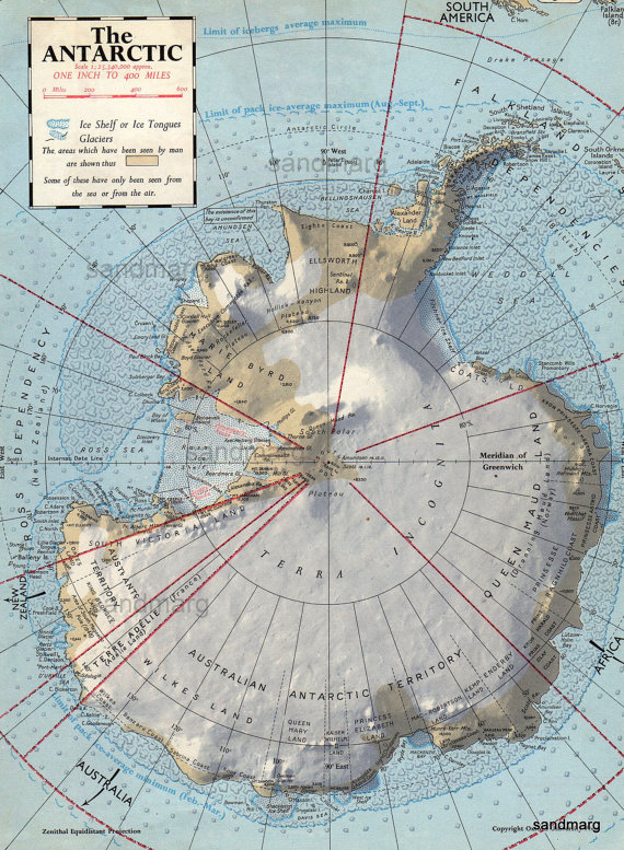 Solve vintage map of the antarctic jigsaw puzzle online with 88 pieces