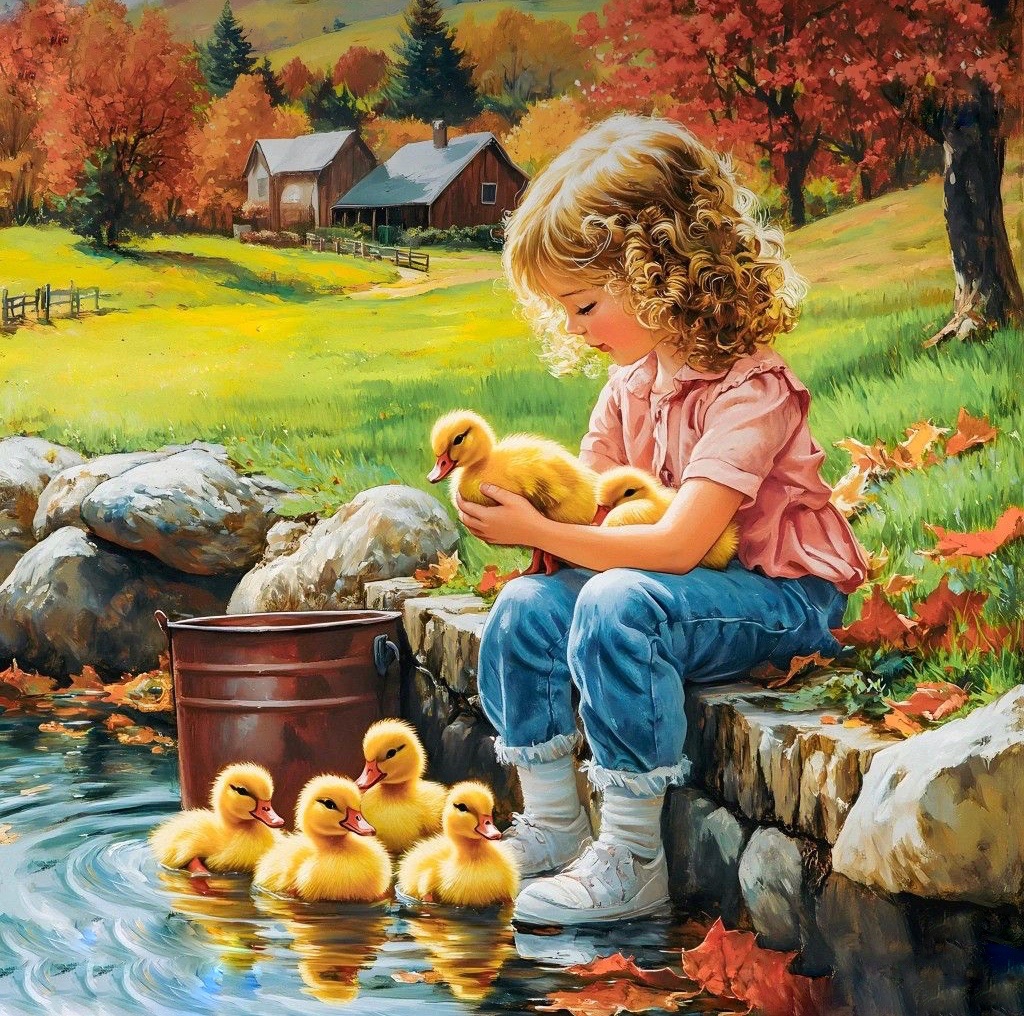 Solve Cutie pie with ducklings jigsaw puzzle online with 225 pieces