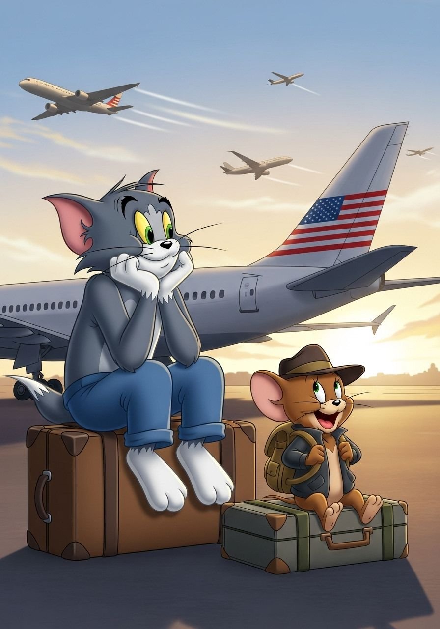 Solve Tom Jerry Suitcases Planes jigsaw puzzle online with 70 pieces