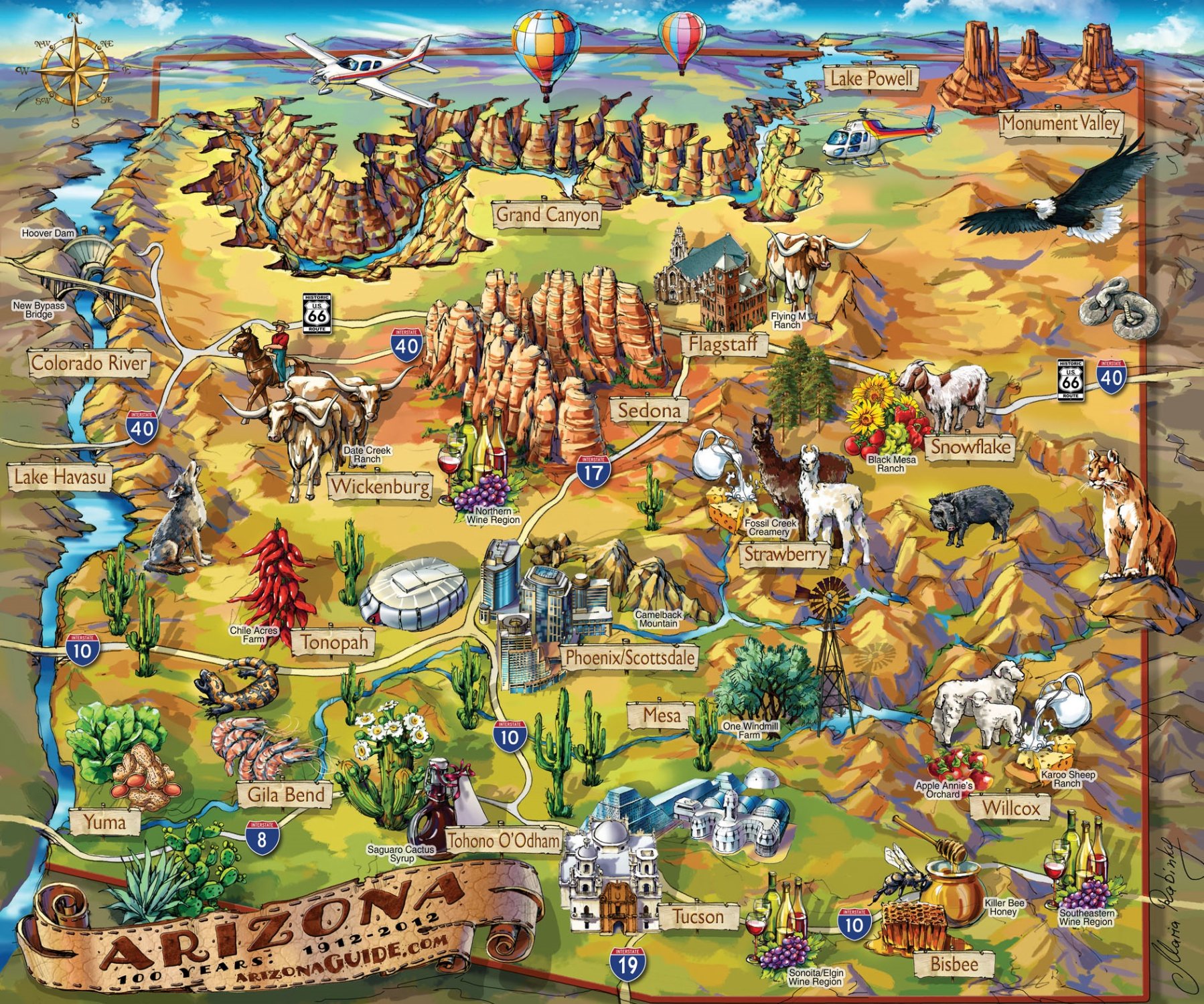 Solve Illustrated Map of Arizona jigsaw puzzle online with 99 pieces