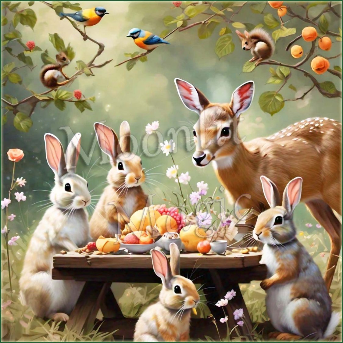 Solve Lunchtime in the Woods jigsaw puzzle online with 9 pieces