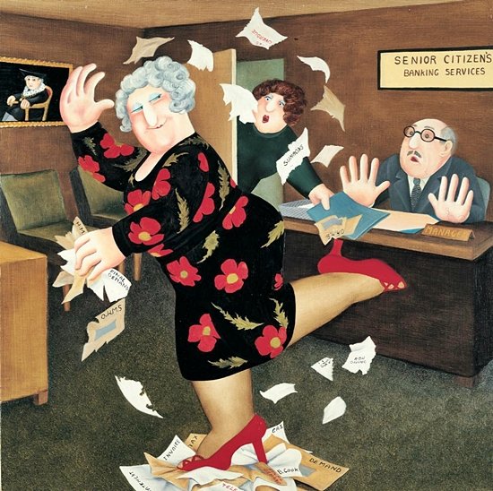 Solve Beryl Cook Artwork - 'Throwing Money Away!' jigsaw puzzle online ...