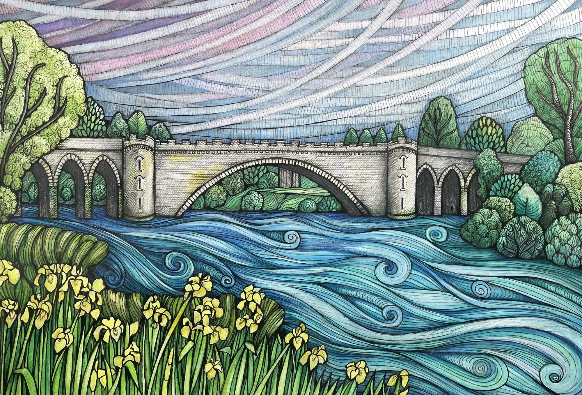 Solve Jennifer Guest, River Dee, ink and pencil jigsaw puzzle online ...