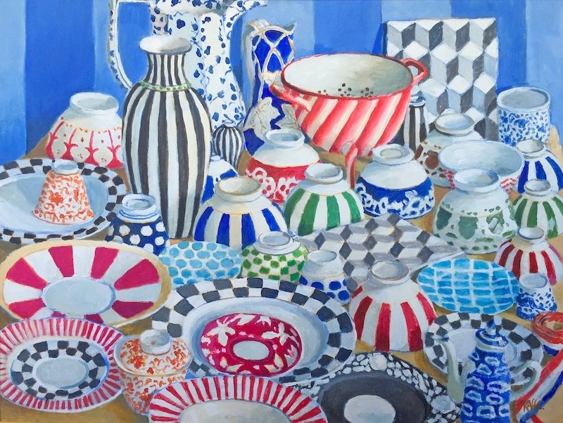 Solve Kaffe Fassett "Contrast-Carnival" jigsaw puzzle online with 63 pieces