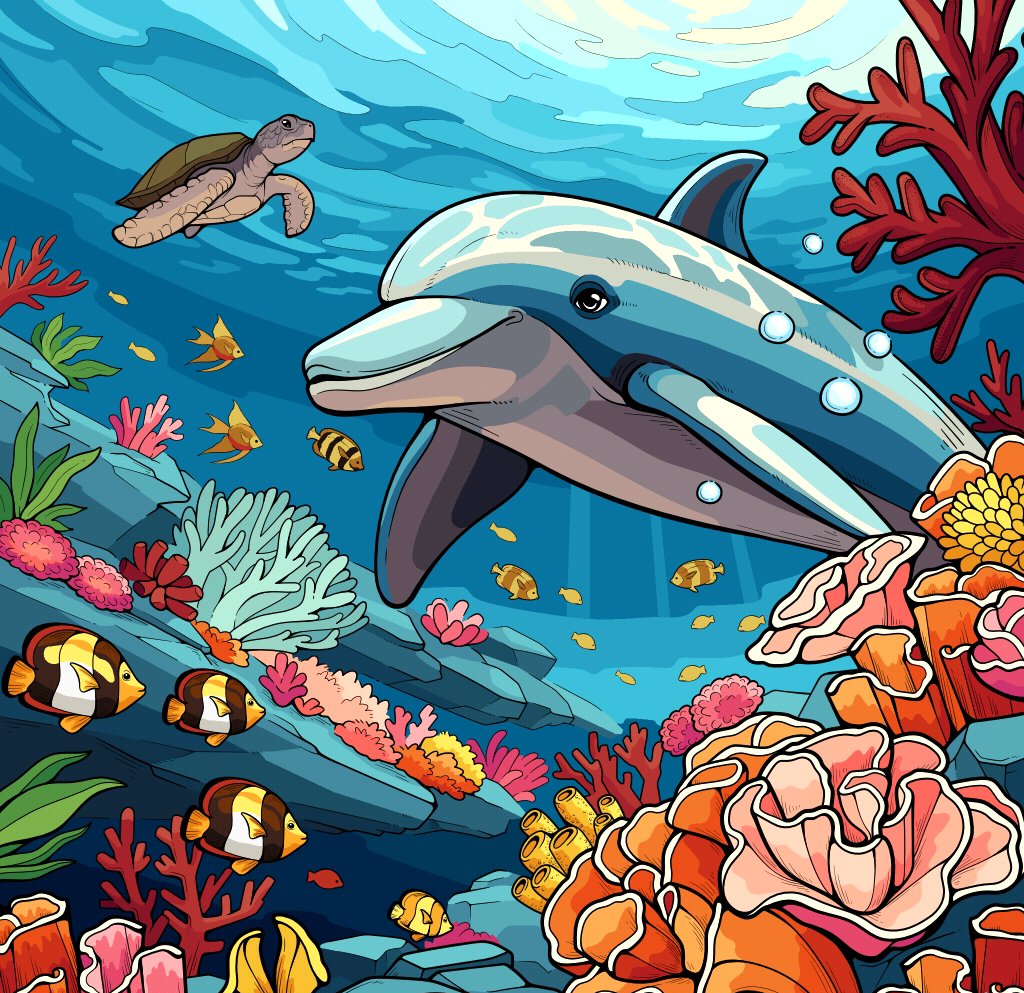 Solve Dolphin and Friends jigsaw puzzle online with 256 pieces