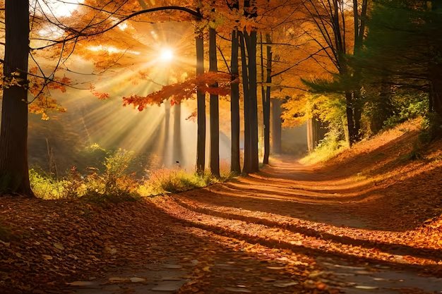 Solve Autumn sunshine through the forest path jigsaw puzzle online with ...
