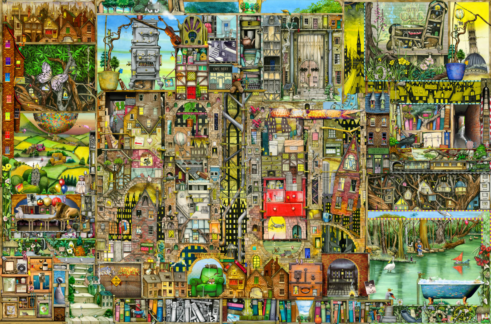 Solve colin thompson insane college jigsaw puzzle online with 216 pieces