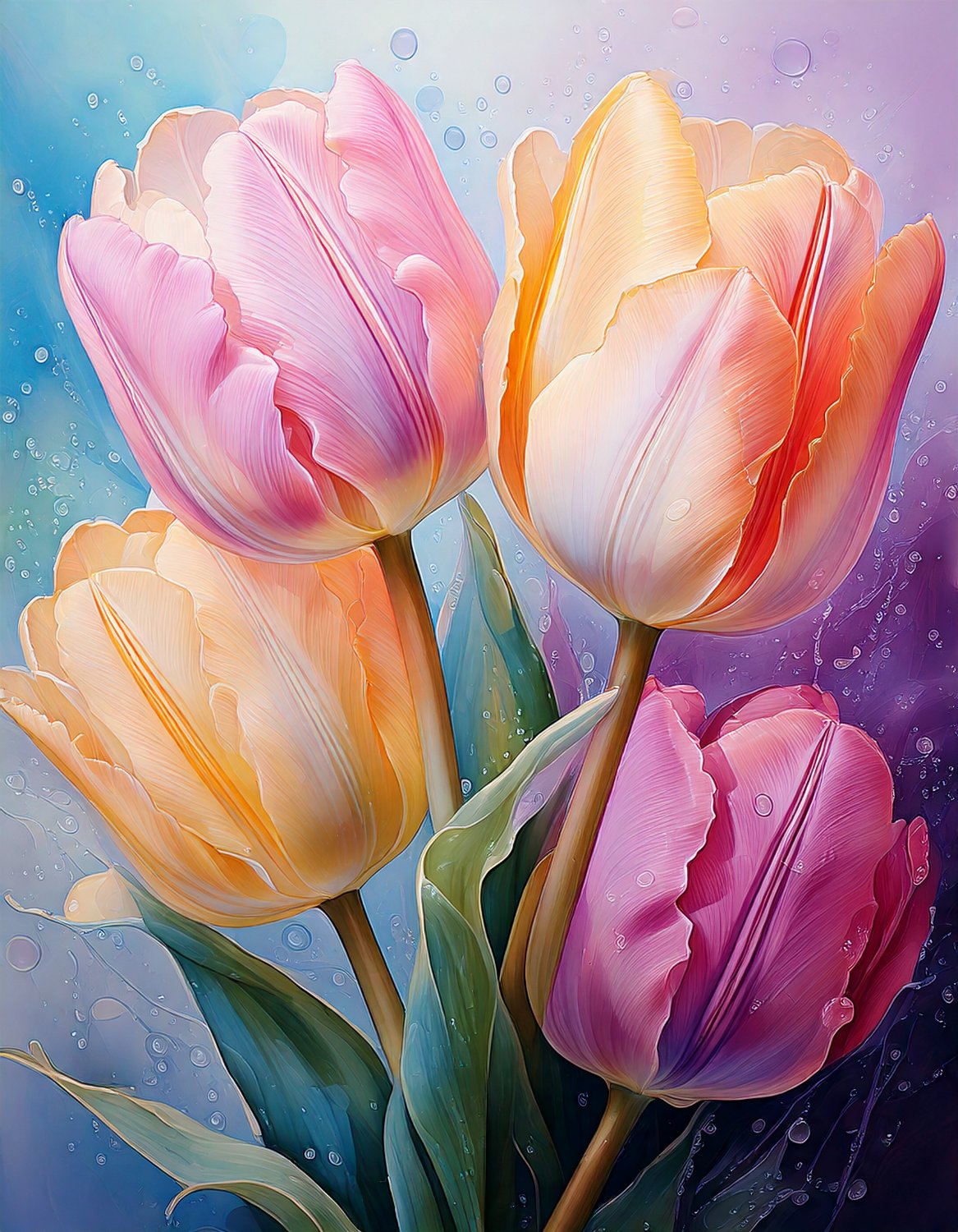 Solve Artful Tulips jigsaw puzzle online with 63 pieces