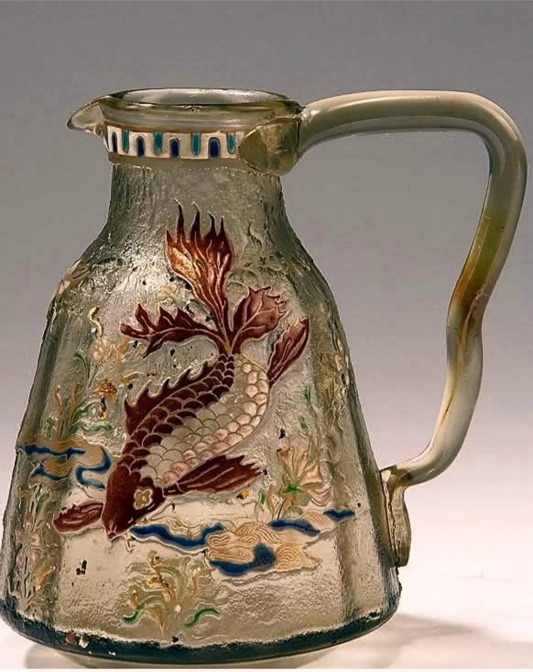Solve Glass Pitcher - "JAPANESE FISH" by French designer EMILE GALLÉ ...