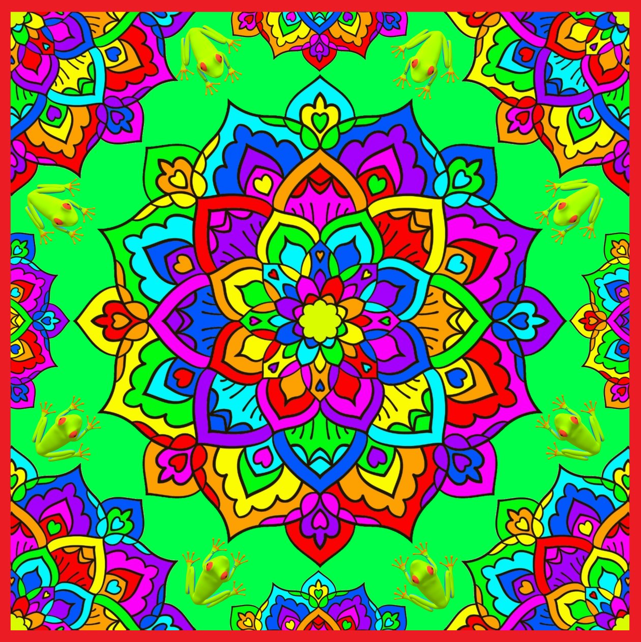 Solve Mandala Rainbow with Frogs jigsaw puzzle online with 196 pieces
