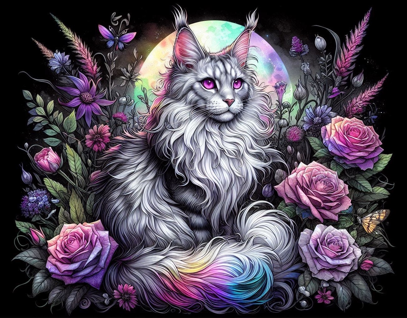 Solve Gothic rainbow moon coon jigsaw puzzle online with 378 pieces