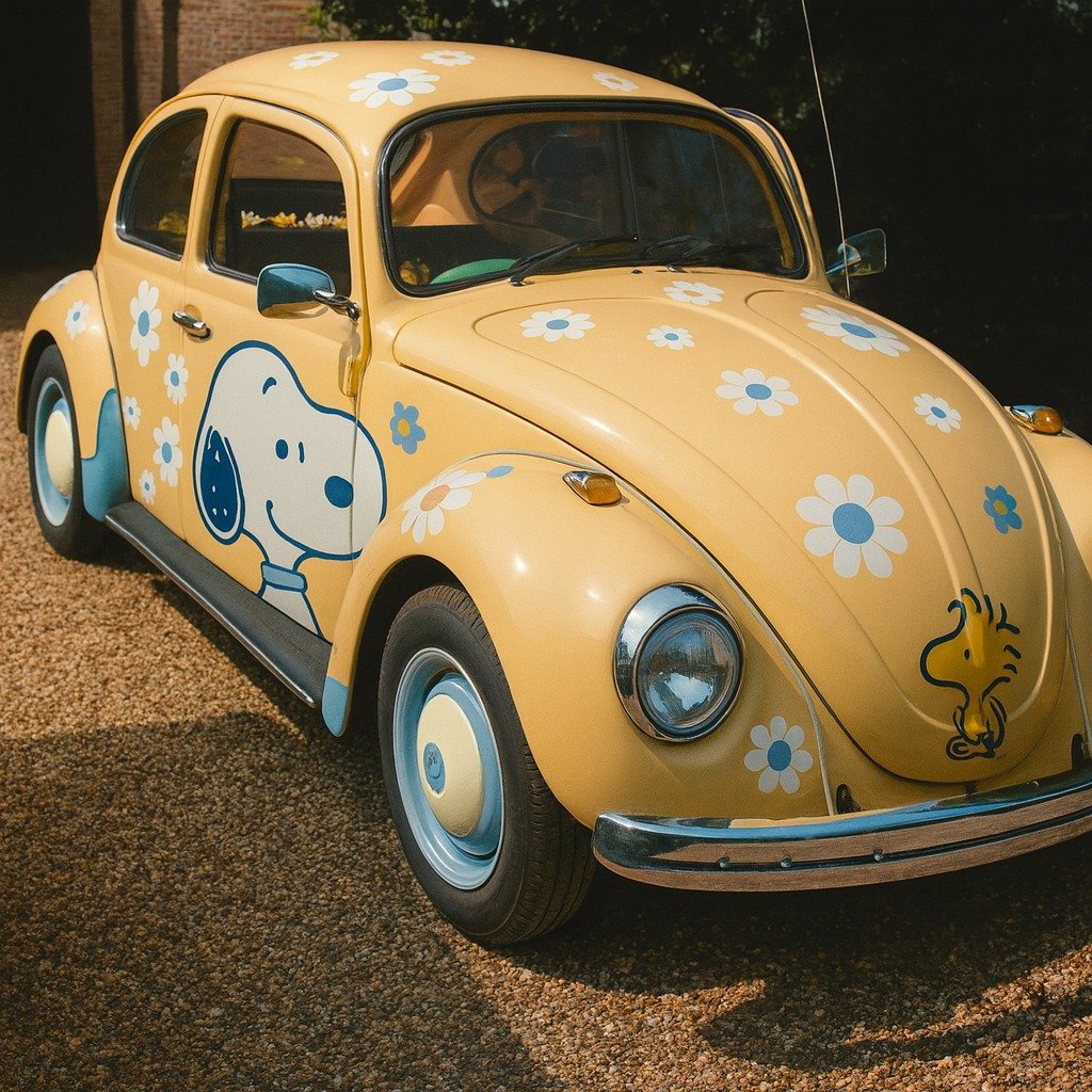 Solve Snoopy & VW Beetle jigsaw puzzle online with 64 pieces