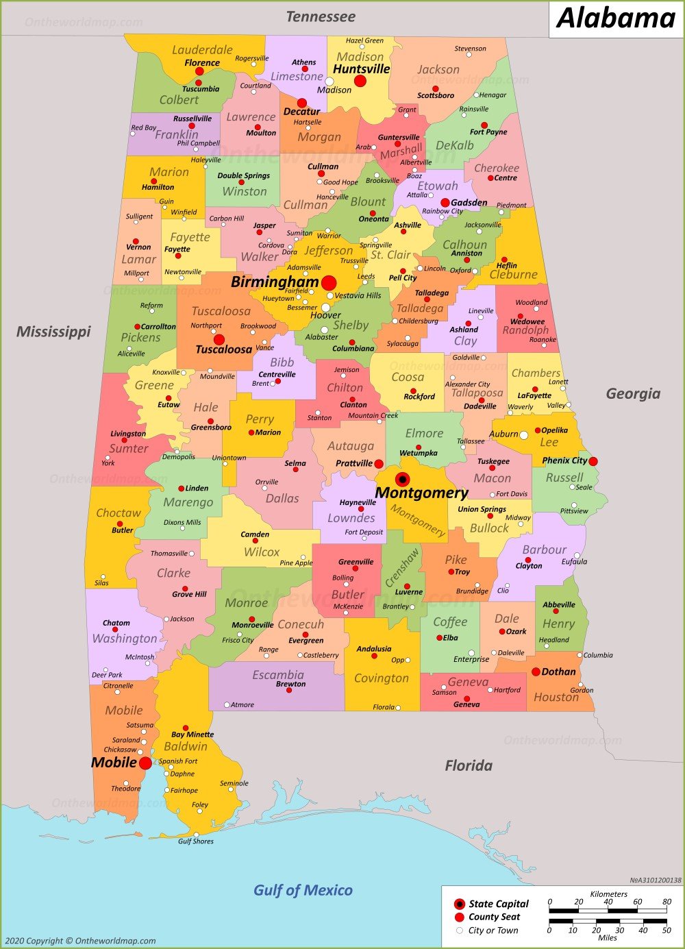 Solve Map of Alabama jigsaw puzzle online with 130 pieces